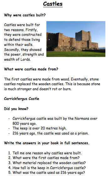 Castles Comprehension - TeachingCave.com - TeachingCave.com
