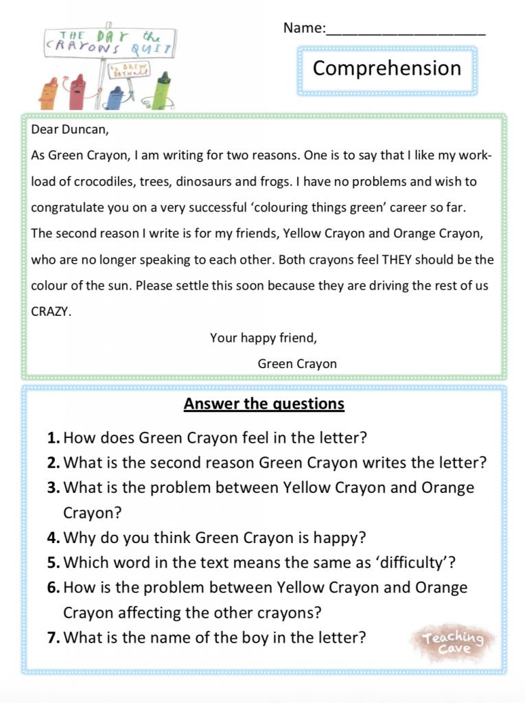 Comprehension Green - TeachingCave.com - TeachingCave.com